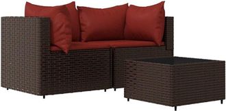 vidaXL 3-tlg. Garten-Lounge-Set mit Kissen Braun Poly Rattan Vidaxl