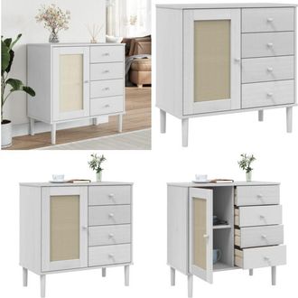 vidaXL Vidaxl - Sideboard senja Rattan-Optik Wei&szlig; 80x40x80 cm Kiefernholz - Schubladenschrank - Wohnzimmerm&ouml;bel - Holz Sideboard - Wei&szlig;es Sideboard