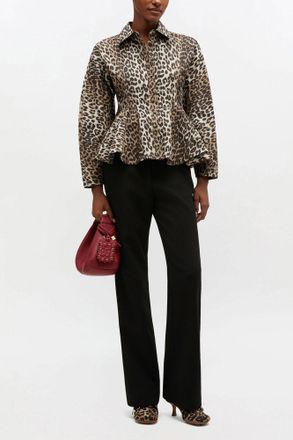 Ganni braun Leopardenhemd mit Peplum Bio-Baumwolle - Gr&ouml;&szlig;e 34