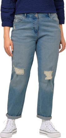 Ulla Popken Damen Boyfriend, Destroy-Effekte, Komfortbund Jeans, Light Blue, 32W / 32L
