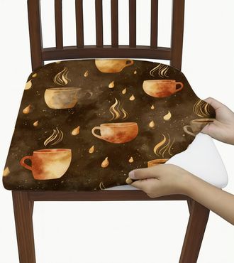 Generic Stuhl-Sitzbez&uuml;ge mit Kaffeetassen-Muster, Stretch-Spandex, abnehmbare Kissenbez&uuml;ge f&uuml;r K&uuml;chendekoration, waschbar, dekorative Schonbez&uuml;ge f&uuml;r Zuhause,