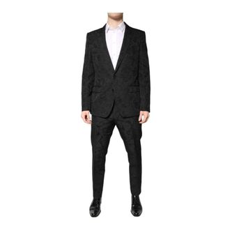 Dolce & Gabbana Blumiges Jacquard Slim Fit Anzug - - Suits - Herren - Schwarzk - XL