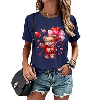 Generic Chemises de Saint-Valentin pour femmes | Ballon coeur ours - Chemise damour pour la Saint-Valentin - Hauts d&eacute;contract&eacute;s - pour les rencontres, bleu ma