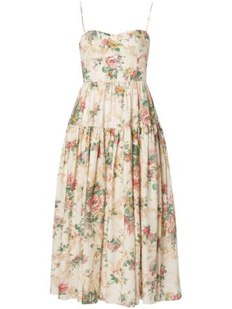 Erdem robe en lin à fleurs - Tons neutres