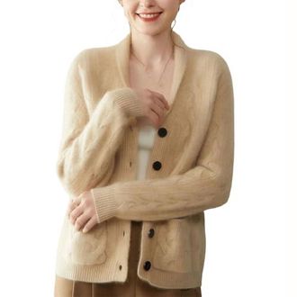 Generic Cardigan ouvert en cachemire pour femme - Tricot torsad&eacute; - &Eacute;pais et chaud - Col en V - Manches longues, Riz velours vert, XS