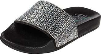 Skechers Sandales Pop Ups pour femme, Bordure en toile noire avec strass, 38 EU
