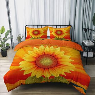Generic Bettwäsche-Set Blumen Sonnenblumen Muster Bettbezug 135 x 200 cm Weich Mikrofaser Bettbezug Set für Kinder Teenager Erwachsene Schlafzimmer orange Far