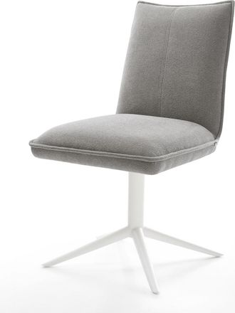DELIFE Drehstuhl Lelio-Flex Strukturstoff Soft Grau Fu&szlig;kreuz Wei&szlig; 360&deg; drehbar Wippfunktion Taschenfederkern, Esszimmerst&uuml;hle