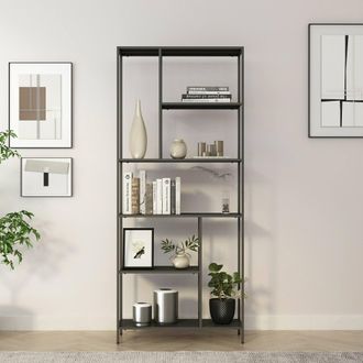 Dmora Regal Papaya 80x30x188 cm Grau 5 B&ouml;den, B&uuml;cherregal