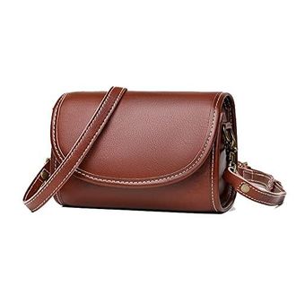 Generic Petit sac &agrave; bandouli&egrave;re pour femme en cuir v&eacute;ritable, sac &agrave; main tendance &agrave; rabat avec compartiments, marron, Small