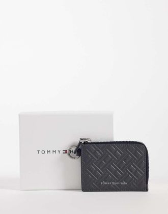Tommy Hilfiger Kartenetui in Dunkelgrau mit Rei&szlig;verschluss und gepr&auml;gtem Flag-Logo