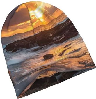 Generic Chapeau Tricoté Coucher De Soleil sur La Côte Hawaïenne Bonnet Tricoté Respirant Doux Bonnet Thermo pour Homme Femme Conduite