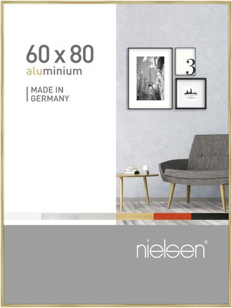 Nielsen Design Bilderrahmen, 60 x 80 cm, Aluminium, Gold glanz, Posterrahmen zum Aufh&auml;ngen im Hoch- & Querformat, Echtglas, Pixel