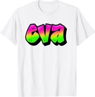 BDAZ Eva Graffiti Personalisierter Name Gr&uuml;n Rosa Frauen M&auml;dchen T-Shirt