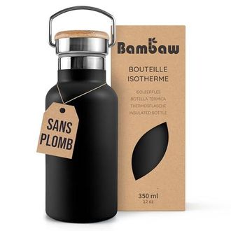 Bambaw Bouteille Isotherme 350ml, Gourde Noir, Gourde Inox Sport Sans BPA, Bouteille Reutilisable, Gourde Velo, Gourde Isotherme 350ml - Noir Onyx