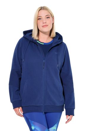 Ulla Popken Damen große Größen Übergrößen Plus Size Hoodiejacke, Webeinsätze, Kapuze, 2-Wege-Zipper Marine 50+ 833280740-50+