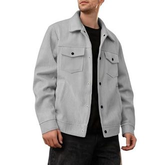 Generic Veste shacket en velours c&ocirc;tel&eacute; pour homme avec fermeture &agrave; bouton-pression, manches longues et poches &agrave; rabat, l&eacute;g&egrave;re, c&ocirc;tel&eacute;e, d&eacute;contract&eacute;e, travail