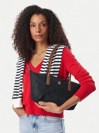 Tommy Hilfiger Handtasche Tommy Hilfiger Popette East West Tote AW0AW19211 Schwarz