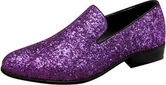 Generic Chaussures en cuir pour homme, grande taille, style cor&eacute;en, chaussures tendance en cuir &agrave; paillettes respirantes pour homme, lilas, 46 EU