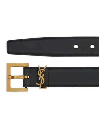 Saint Laurent Womens Belt Black Calfskin Leather Accessories Brass
