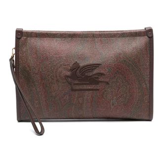 Etro Homme, Sacs, Brun, Taille: ONE Size Pochette en Cuir Paisley Marron