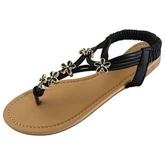 TOSKATOK Ladies Femmes à Bout Ouvert Thong Sandales dété Flip Flop avec Strape Cheville Chaussures Plates