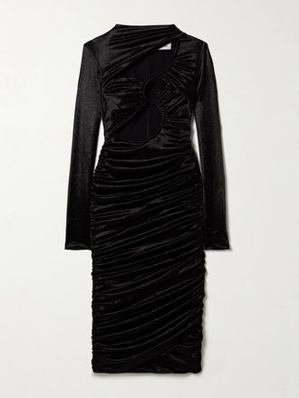 Isabel Marant Rayana Midikleid Aus Geh&auml;mmertem Metallic-satin Aus Einer Seidenmischung Mit Raffungen Und Cut-outs - Schwarz