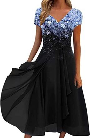 Generic Blingko Femme Robe De Cocktail Soir&eacute;e Bal en Dentelle Elegante Mousseline Manche Courte Promo Demoiselle Honneur pour F&ecirc;te C&eacute;r&eacute;monie Anniversaire Bal 