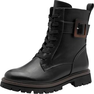 Marco Tozzi Damen Stiefeletten zum Schn&uuml;ren mit Schnalle Herbst, Schwarz (Black Nappa), 41 EU