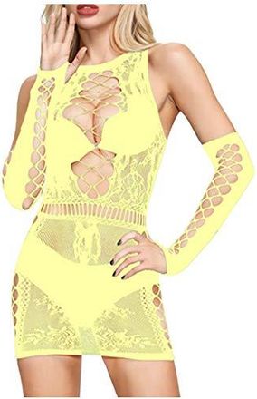 Generic Dentelle Lingerie Femme Sexy Pyjamas Pause B&eacute;b&eacute; Body Bas Dentelle Tedy Haut V&ecirc;tements de Nuit Sous-v&ecirc;tements Thermiques Homme, or, taille unique