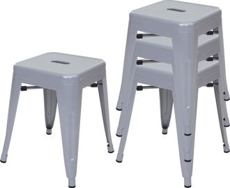 Mendler 4er-Set Hocker HWC-A73, Metallhocker Sitzhocker, Metall Industriedesign stapelbar - grau