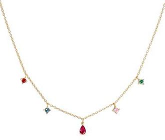 Singularu Collier Cascade Colors Argent. Argent Sterling 925 avec Finition Plaqué Or 18Kt et Zirconiums Colorés. Chaîne avec Pendentifs. Taille Unique 35 cm + E