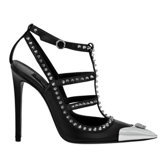 Philipp Plein Femme, Chaussures, Noir, Taille: 41 EU Sandales &agrave; Talons Hauts et Clous en Cuir Nappa