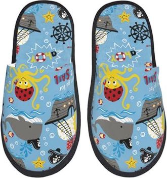 Generic Chaussons Femme Homme Animaux Marins Pirates Chaussons DIntérieur Confort Doublées En Peluche Pantoufles DExtérieur, Pour Hommes, Fête, Mariage, L