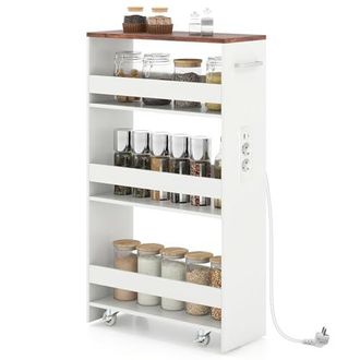 Giantex Chariot de Rangement 20 cm Large avec Mltiprise, Ports USB & Type-C, Desserte &agrave; roulettes 4 Niveaux avec Poign&eacute;e, Meuble Cuisine pour Salle de Bain, S