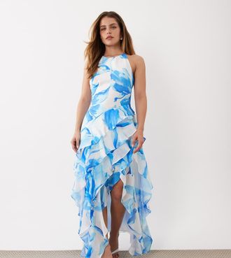 Forever New Jianna - Gestuftes Maxikleid mit R&uuml;schen und blauem Blumenmuster