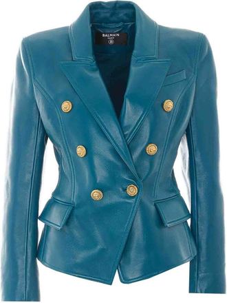 Balmain Blouson En Cuir - Bleu