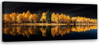 Feeby Leinwandbild - Bilder Wohnzimmer - Landschaft Wald Natur Golden - 70x25 1tlg - Deko Schlafzimmer - Wanddekoration - Aesthetic - Groß Moderne Bild - Fo