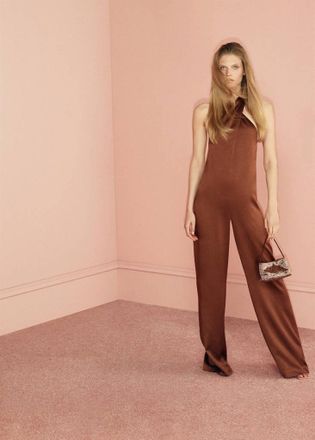 Mango Satinierter Overall mit Ausschnitt in Wickel-Optik braun - Damen - XS - MANGO