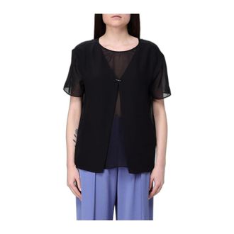 Emporio Armani Haut Fluide avec Empi&egrave;cement en Mousseline - Femme - Blouses et Chemises - Noir - Taille: 36 FR