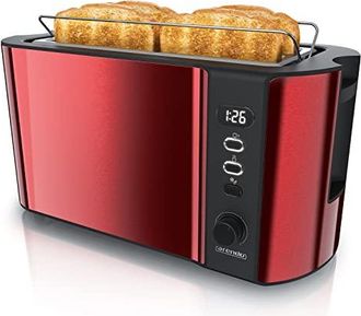 Arendo Arendo - Grille Pain 2 Larges Fentes 4 tranches &eacute;cran Digital - Grille-Pain Automatique 3en1-1500W - 6 Niveaux r&eacute;glable d&eacute;cong&eacute;lation r&eacute;chauffe vienno