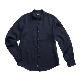 Blauer Homme, Chemises, Bleu, Taille: M Chemise en lin avec ourlet incurvé