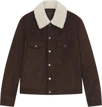 BOSS veste en cuir à col bordé - Marron