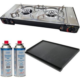 Incasa PACK INCASA R&eacute;chaud &agrave; gaz + Plaque plancha/grill + CADAC 2 Cartouches de gaz - Camping-car