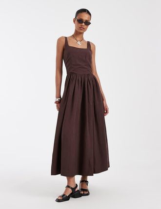 & Other Stories Robe corset mi-longue avec jupe bouffante - Marron