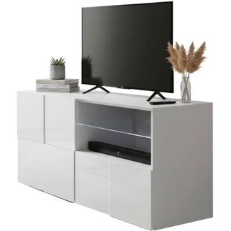 Dmora Dmora - Fernsehschrank Ward, TV-St&auml;nder f&uuml;r das Wohnzimmer, Niedriges Sideboard, TV-St&auml;nder, Made in Italy, 122x43 h57 cm, Gl&auml;nzendes Wei&szlig;