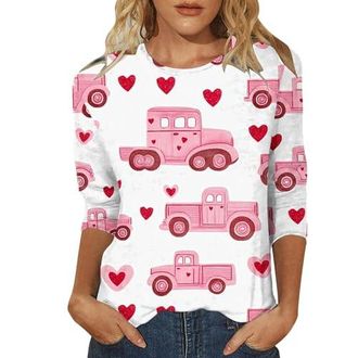 Generic T-shirt &agrave; manches trois-quarts imprim&eacute; coeur pour femme 2026 Saint-Valentin mignon et d&eacute;contract&eacute; pour c&eacute;l&eacute;bration, rose, XXL