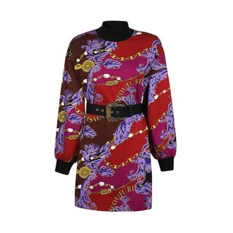 Versace Jeans Couture Femme, Robes, Multicolore, Taille: 38 FR Robe en Coton à Col Roulé avec Ceinture Coordonnée