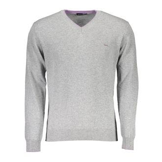 Harmont & Blaine Grauer Wollpullover mit V-Ausschnitt und Besticktem Logo - - Knitwear - Herren - Grau - 2XL