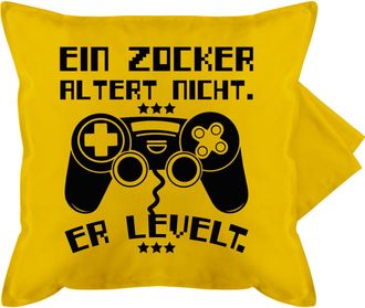 Shirtracer Kissenbezug - Deko Kissen Hobby - Ein Zocker altert nicht - er levelt - 50 x 50 cm - Gelb - geschenk gamer kissenbezüge gaming kuschelkissen gamers pi